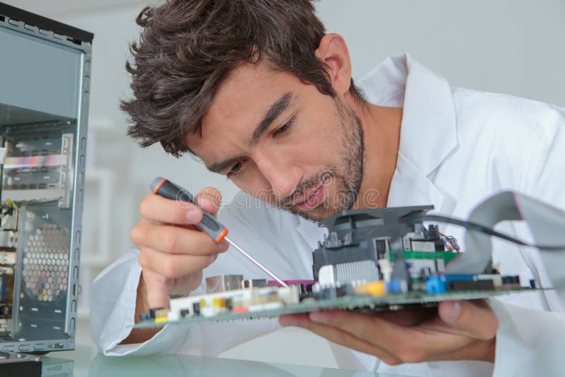 Computer Engineer Working on Computer Stock Image - Image of repairman ...