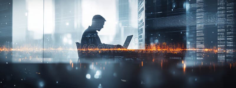 Computer Engineer Working on Laptop Computers with Server Rooms, Data ...