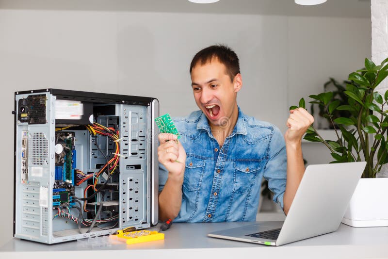 Computer Engineer Working on an Old Motherboard Stock Photo - Image of ...