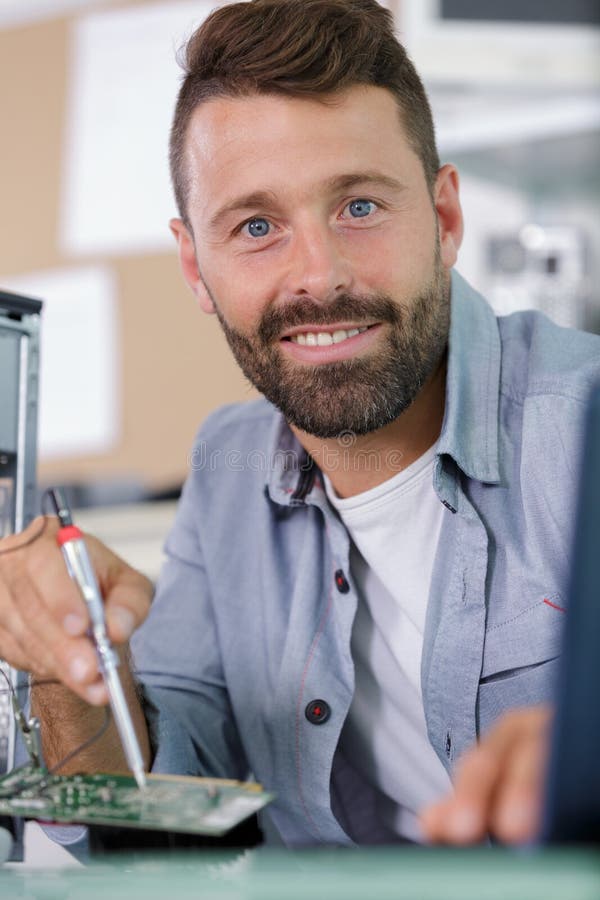 Computer Engineer Working on Pc Stock Photo - Image of facial ...