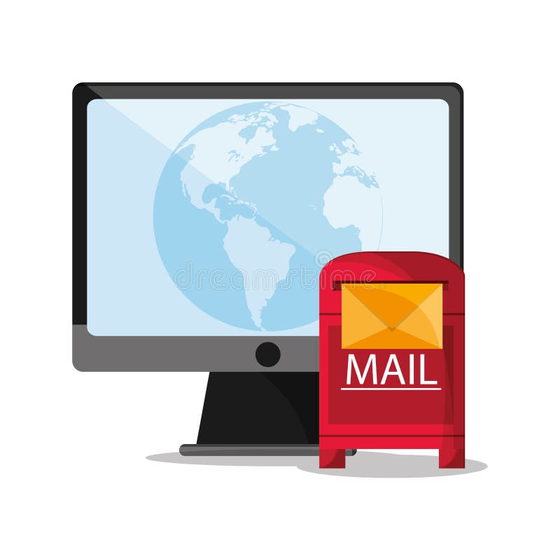 Computer with Envelope in Black and White Stock Vector - Illustration ...