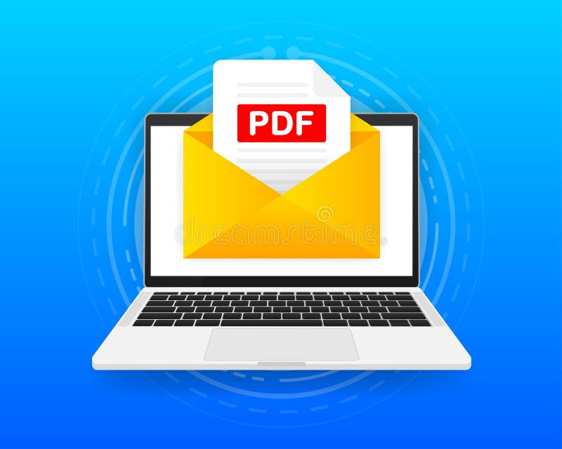 Computer with Envelope and PDF File. Laptop and Email with PDF Document ...