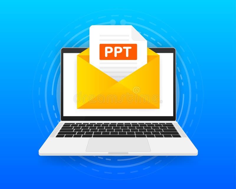 Computer with Envelope and PPT File. Laptop and Email with PPT Document ...