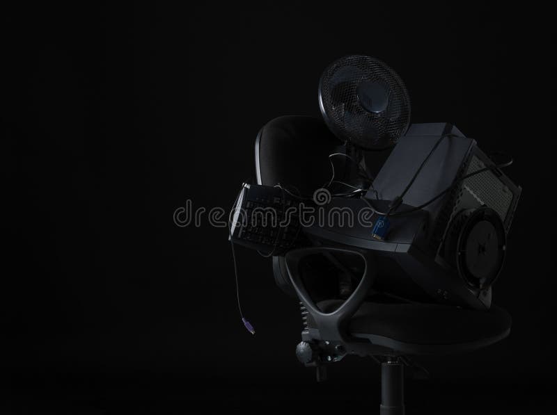 Computer Equipment and Fan on Office Chair Stock Image - Image of ...