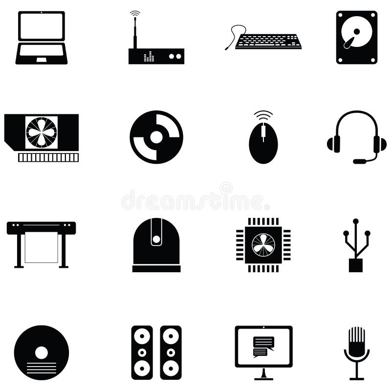 Computer Equipment Icon Set Stock Vector - Illustration of line ...