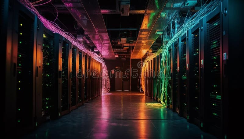 Computer Equipment in a Row, Digitally Generated Image Illuminated ...