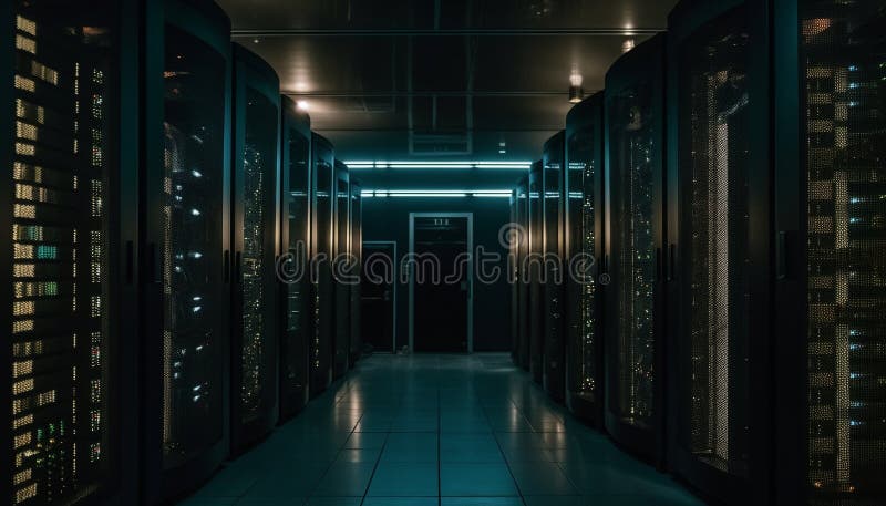 Computer Equipment in a Row, Network Connection Plug, Indoors Generated ...