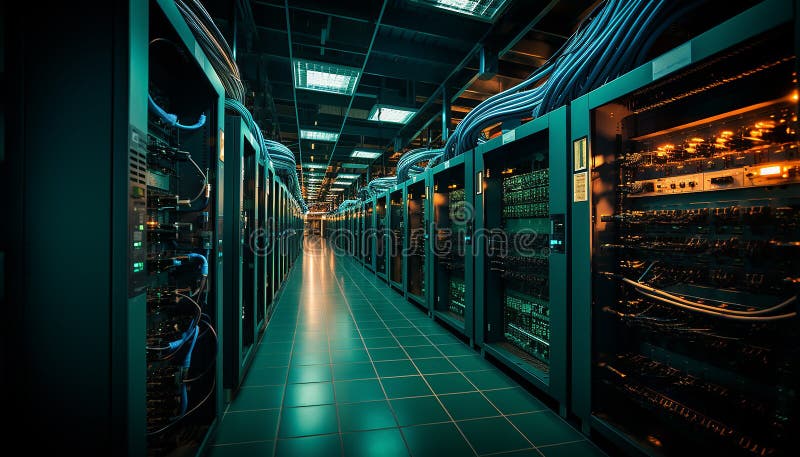 Computer Equipment in a Row, Network Server Supports Modern Industry ...