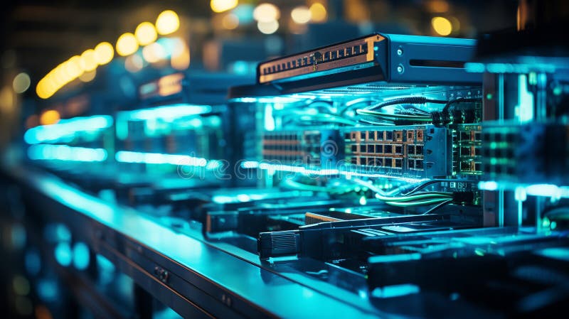 Computer Equipment in Row Secure Network Connection Stock Illustration ...