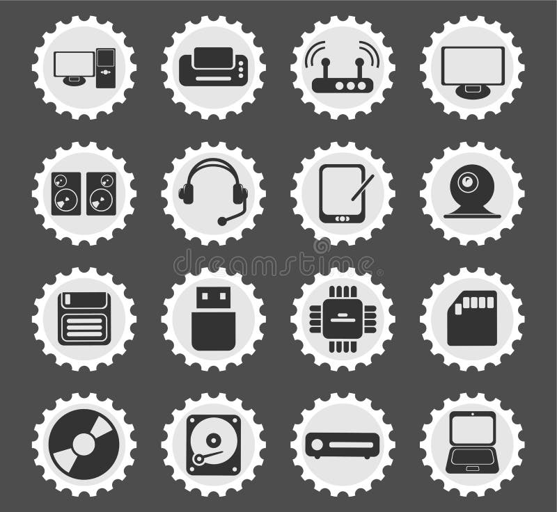 Computer Equipment Simple Icons Stock Illustration - Illustration of ...