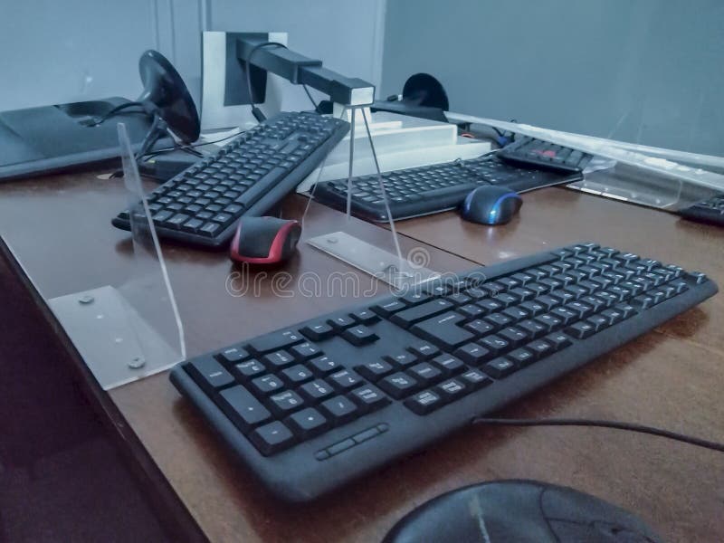 Computer Equipments Over Wooden Table at Room Stock Photo - Image of ...