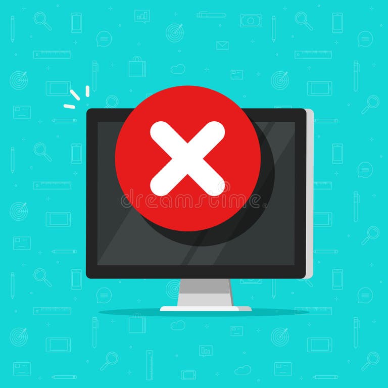 Computer with Error Alert Vector Illustration, Flat Cartoon Desktop Pc ...