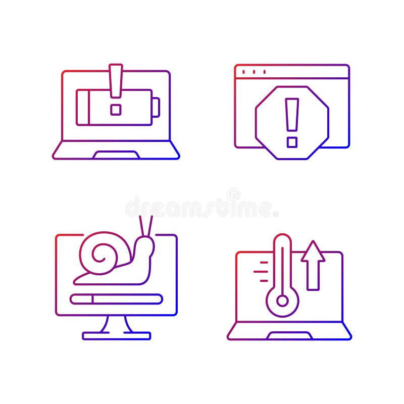 Computer Errors Gradient Linear Vector Icons Set Stock Vector