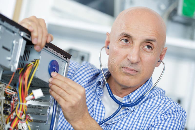 Computer Examining Pc with Stethoscope Stock Image - Image of holding ...