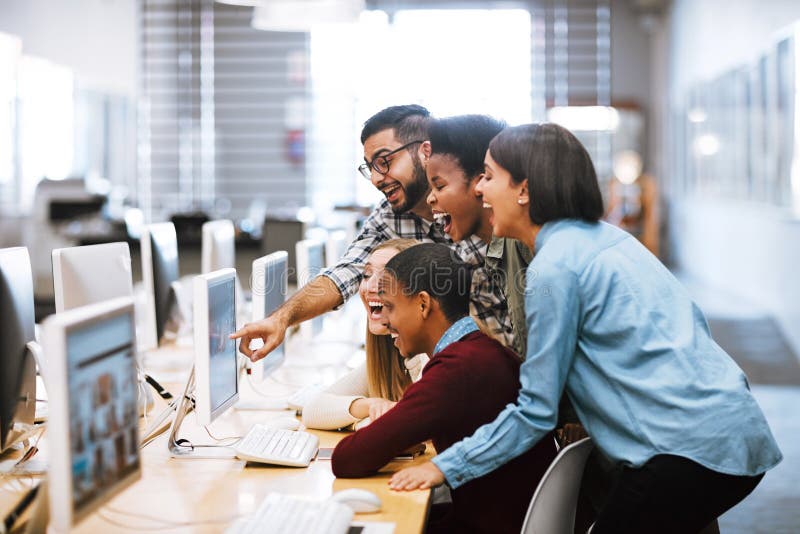 Computer, Excited and Students Learning at Library for Education ...