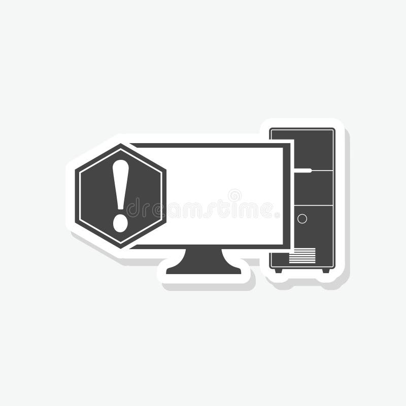 Computer with Exclamation Mark Icon Sticker Isolated on White ...