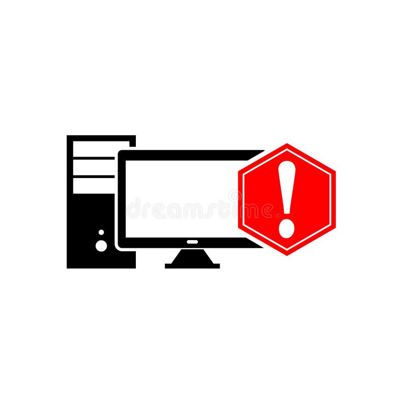 Computer with Exclamation Mark Icon Sticker Isolated on White ...