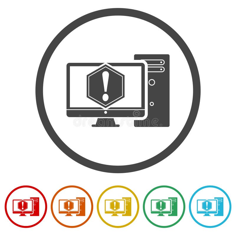Computer with Exclamation Mark Ring Icon, Color Set Stock Vector ...