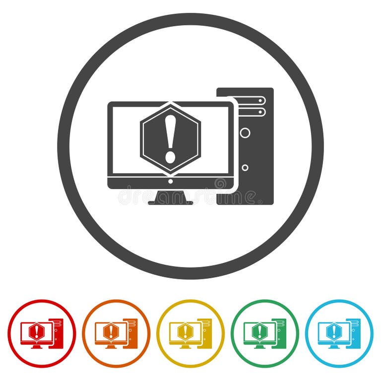 Computer with Exclamation Mark Ring Icon, Color Set Stock Vector ...