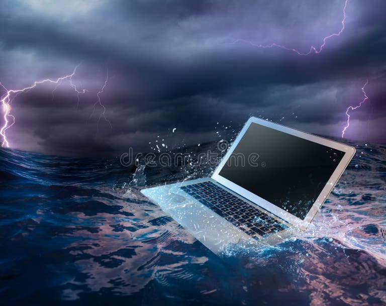 Computer Failure Concept with Laptop on Water Stock Photo - Image of ...