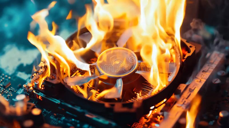 A Computer Motherboard on Fire with a Blue Background Stock Footage ...