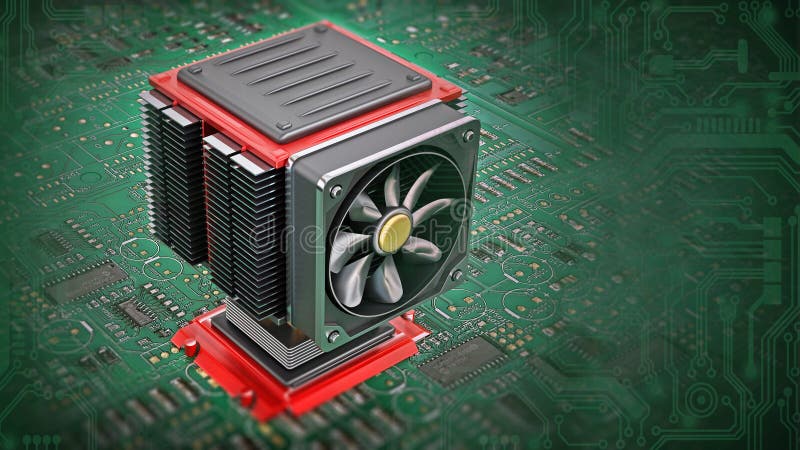 Computer Fan and Heatsink on CPU. 3D Illustration Stock Illustration ...