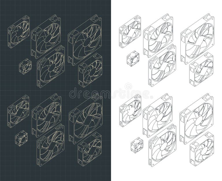 Computer Fans Isometric Drawings Set Stock Vector - Illustration of ...