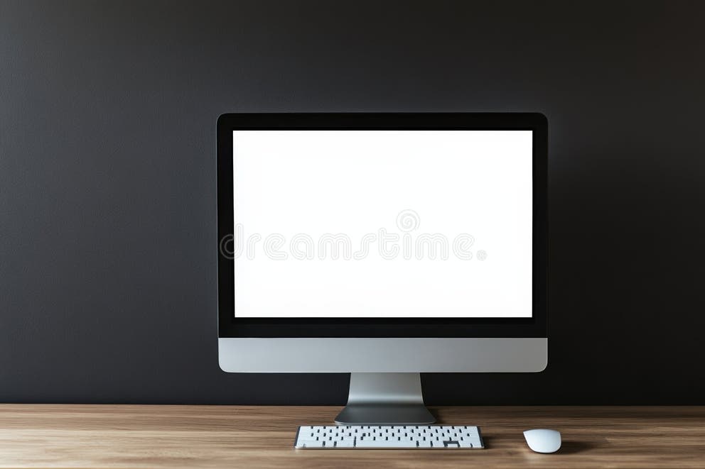 A Computer Featuring a Bright White Screen is Placed on a Wooden Desk ...