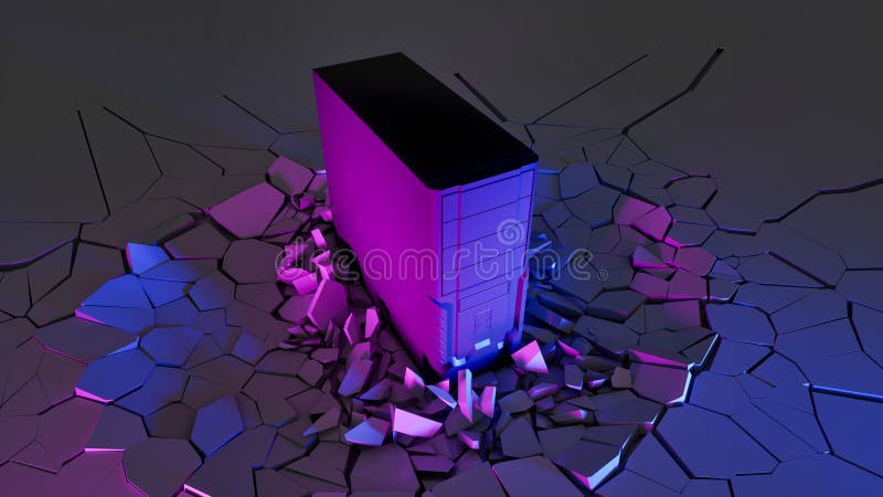 Computer Fell on the Floor and Broke it in Neon Lighting Stock ...