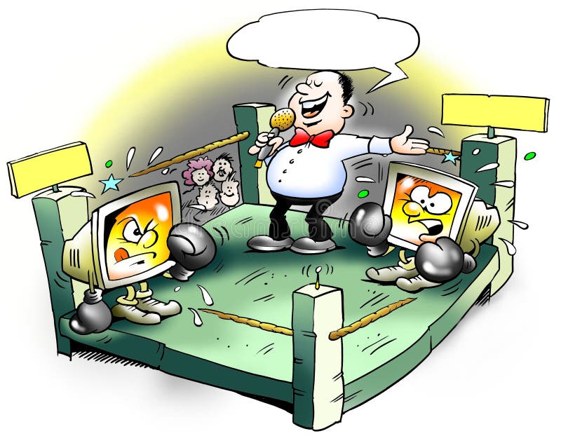 Computer Fight in Boxing a Ring Stock Illustration - Illustration of ...