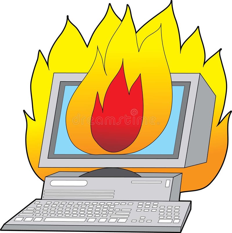 Computer on Fire stock vector. Illustration of keyboard - 1354406