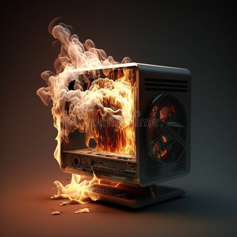 A computer on fire. AI stock illustration. Illustration of meltdown ...