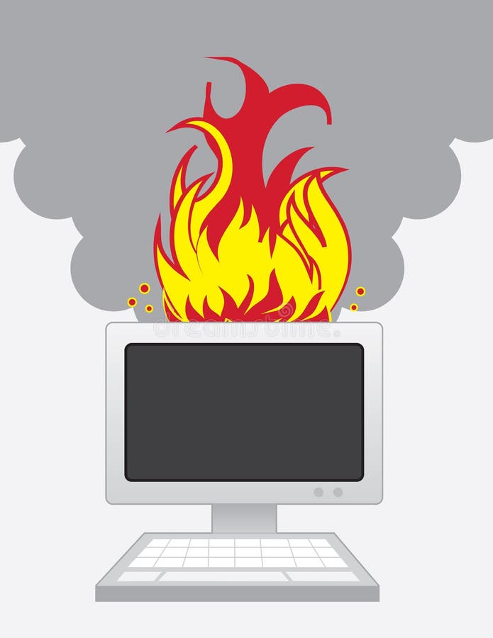 Computer on Fire stock vector. Illustration of keyboard - 1354406
