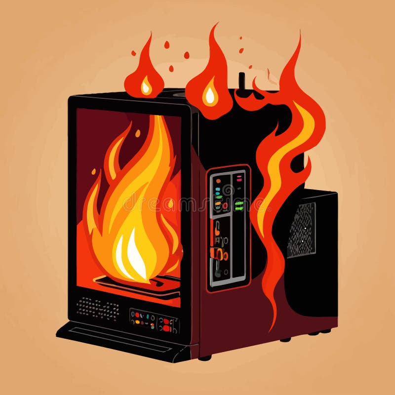 Computer on Fire, Indicating Computer Overheating and Failure, Vector ...