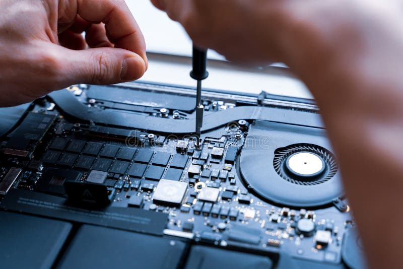 Computer Fixing. Maintenance Repair Engineer Support Stock Photo ...