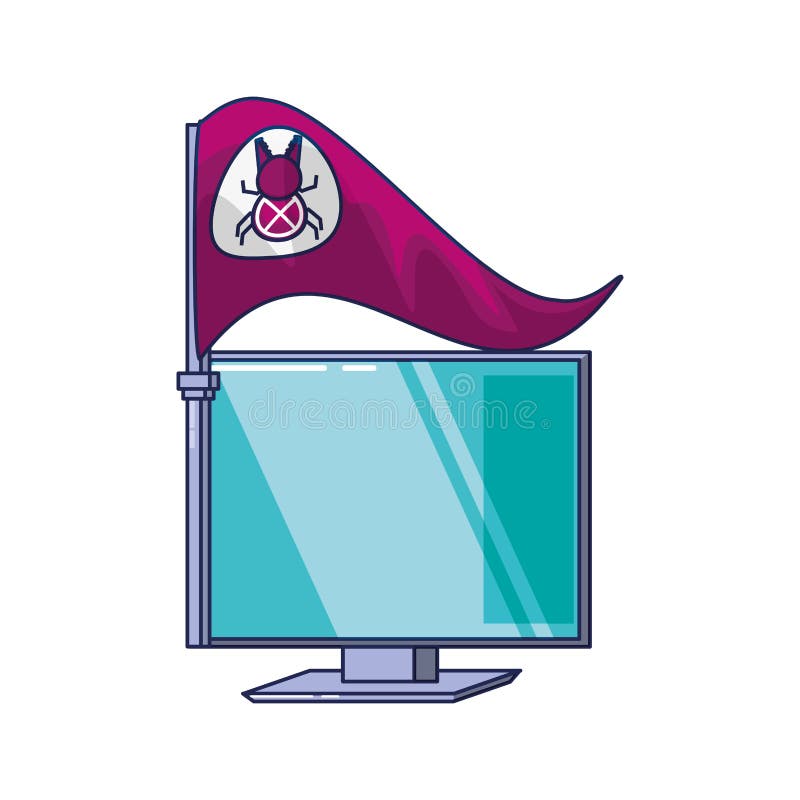 Computer with Flag Bug Virus Infection Stock Vector - Illustration of ...