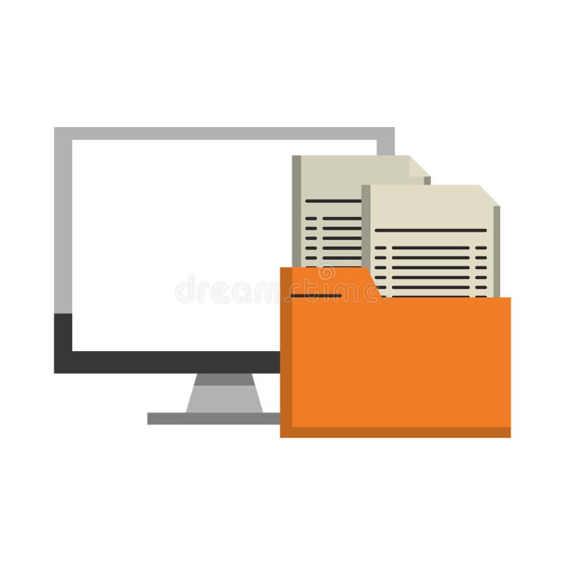 Computer with Folder Documents Symbol Stock Vector - Illustration of ...