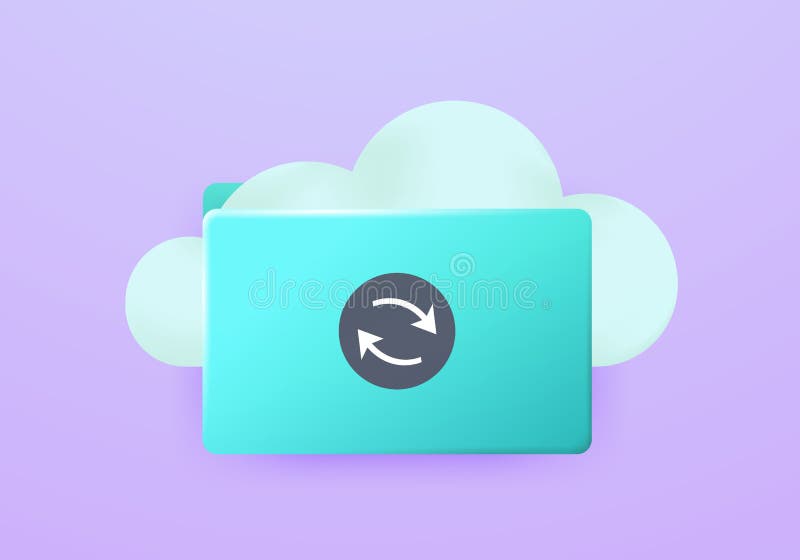 Computer Folder With File Sync Icon Cloud 3d Vector Cloud Storage