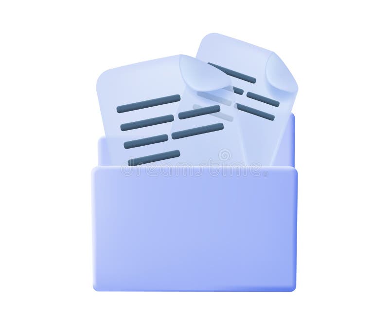 Folder with Documents 3D Render Illustration in Cartoon Style. 3D ...