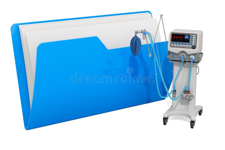 Computer Folder Icon with Medical Ventilator ICU. 3D Rendering Stock ...
