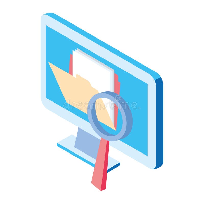 Computer with Folder Documents Symbol Stock Vector - Illustration of ...