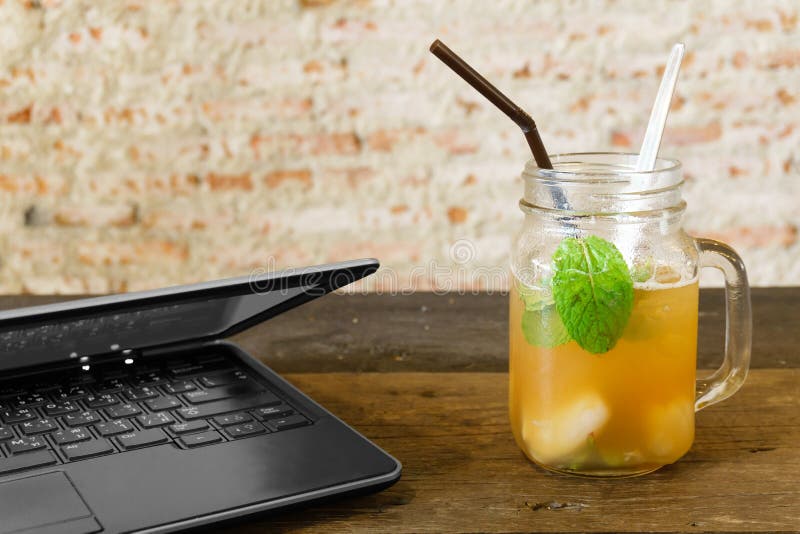 Computer and fruit tea stock image. Image of business - 52698401