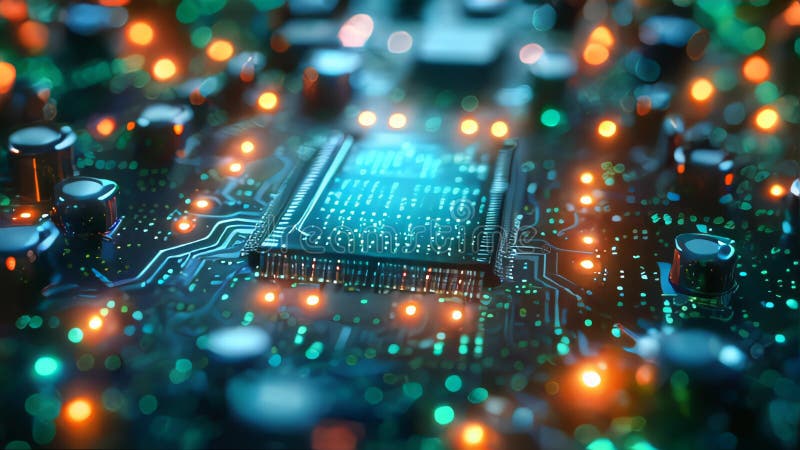 Computer Futuristic Boards with Microchips Energy Chips and Transistors ...