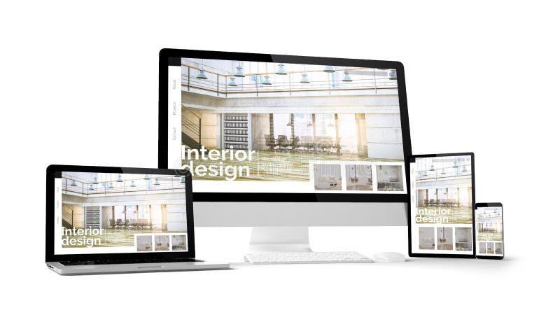 Computer Gadgets with Interior Design Website Space on Screen Stock ...