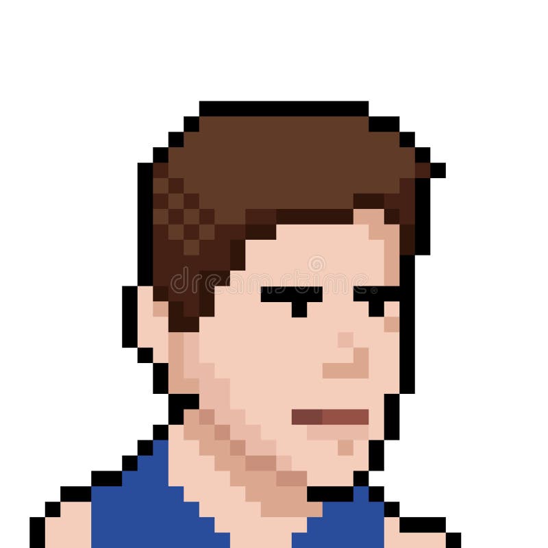A Computer Game Character in a Blue T-shirt. Pixel Art NFT Concept ...