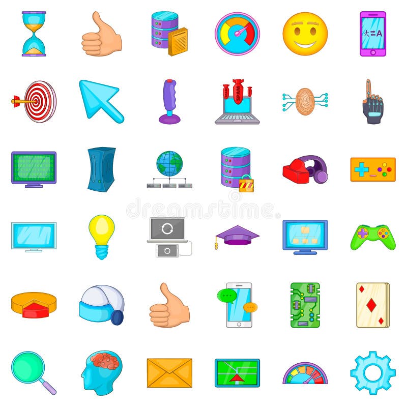 100 Computer Game Icons Set, Cartoon Style Stock Vector - Illustration ...