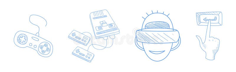 Computer Game Playing Hand Drawn Object and Item Vector Set Stock ...