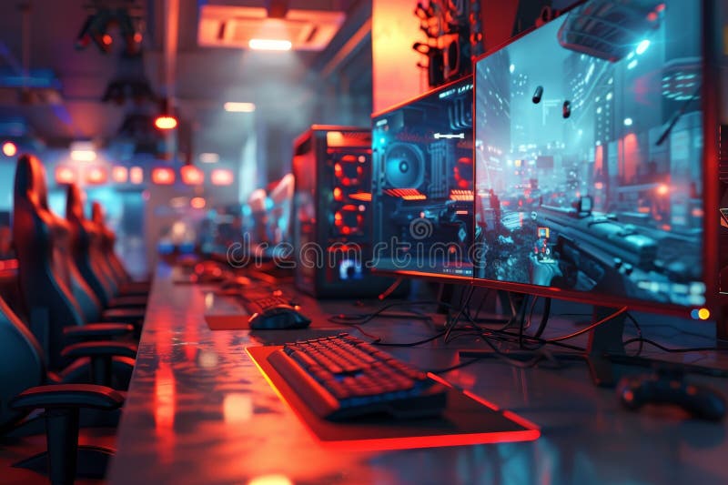 A Computer Game Room with Many Computers and Keyboards with Generative ...