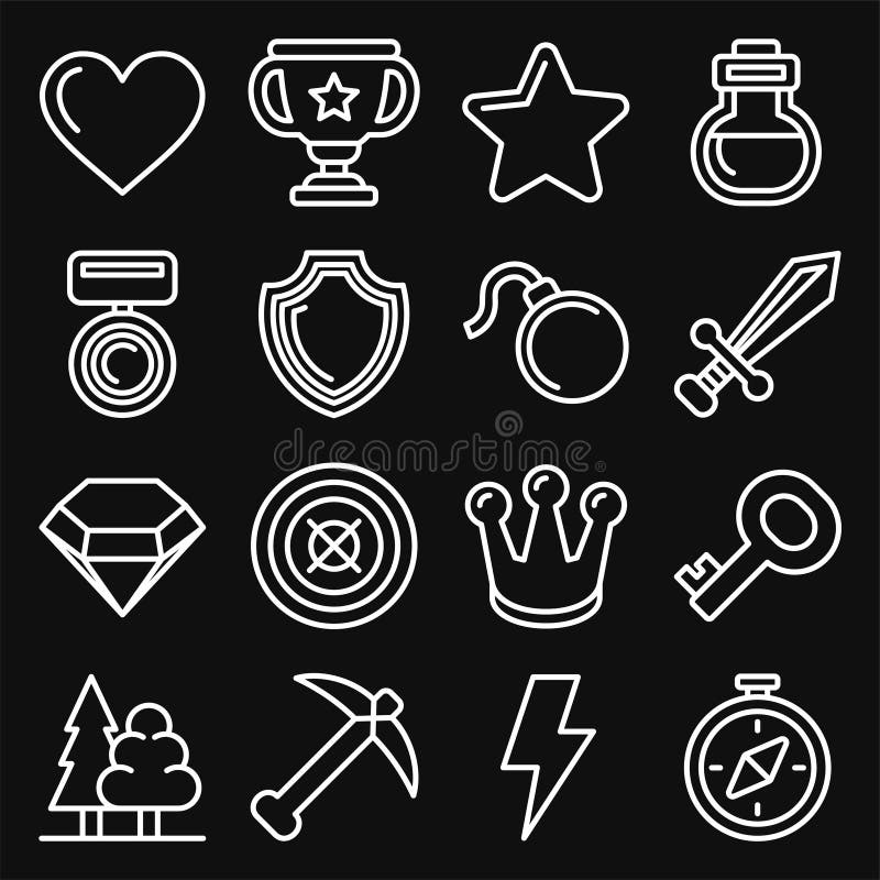 Computer Games Icons Set on Black Background. Line Style Vector Stock ...
