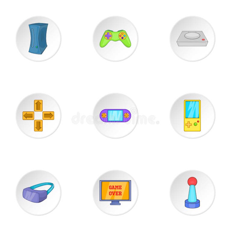 Computer Games Icons Set, Cartoon Style Stock Vector - Illustration of ...
